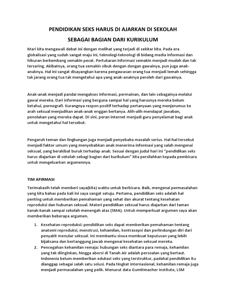 Pendidikan Seks Harus Di Ajarkan Di Sekolah | PDF