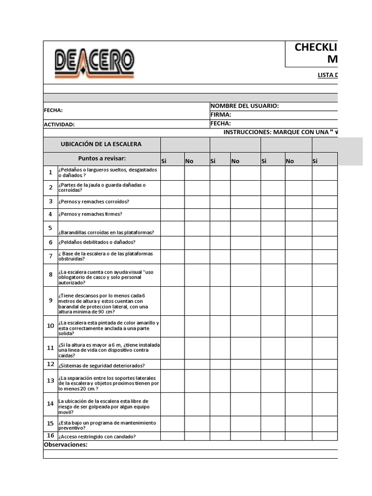 Chek List Para Escaleras Marinas Pdf