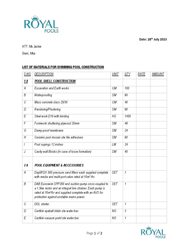 Pool Materials | PDF