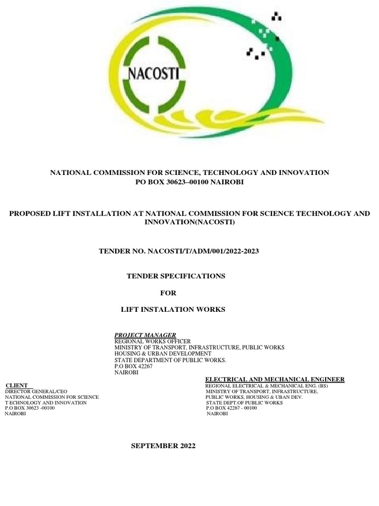 Proposed Lift Installation at Nacosti | PDF | Procurement | Joint Venture