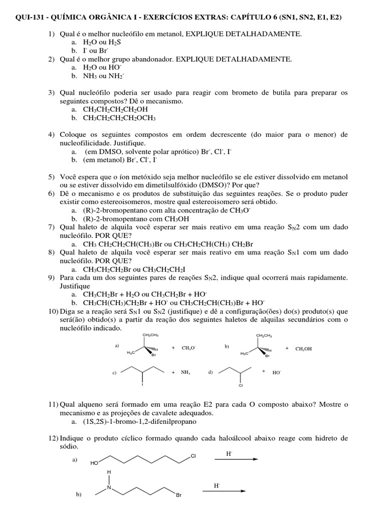 Química Orgânica 1 Capítulo 6 (SN1, SN2, E1, E2) | PDF | Engenharia de Processos Químicos ...