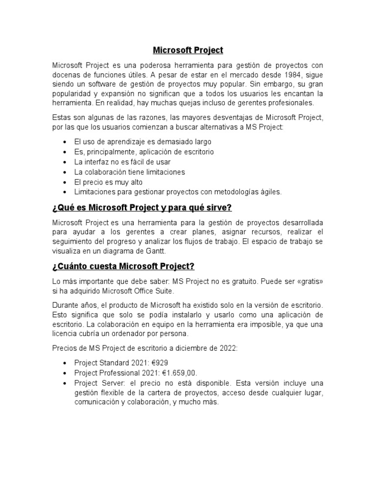 Microsoft Project | PDF | Microsoft | Computación en la nube