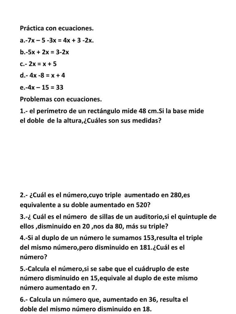 Práctica Con Ecuaciones | PDF Práctica Con Ecuaciones | PDF