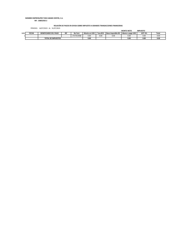 Informe de Pagos IGTF Julio 2023 | PDF | Finanzas y dinero