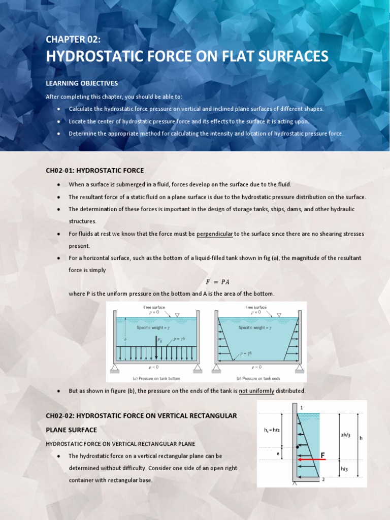 FLUID MECHANICS CHAP02 - Hydrostatic Force (Plain) | PDF | Pressure | Force