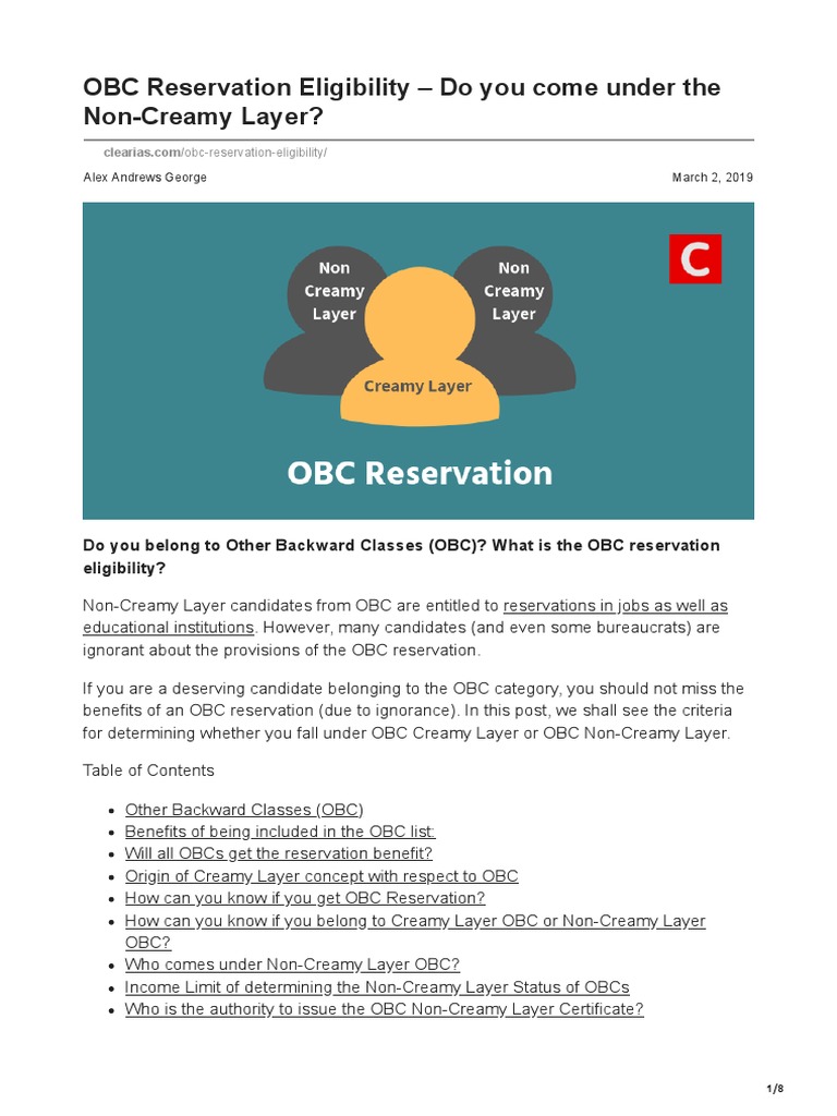 OBC Non-Creamy Layer Eligibility Guide | PDF | Social Inequality ...