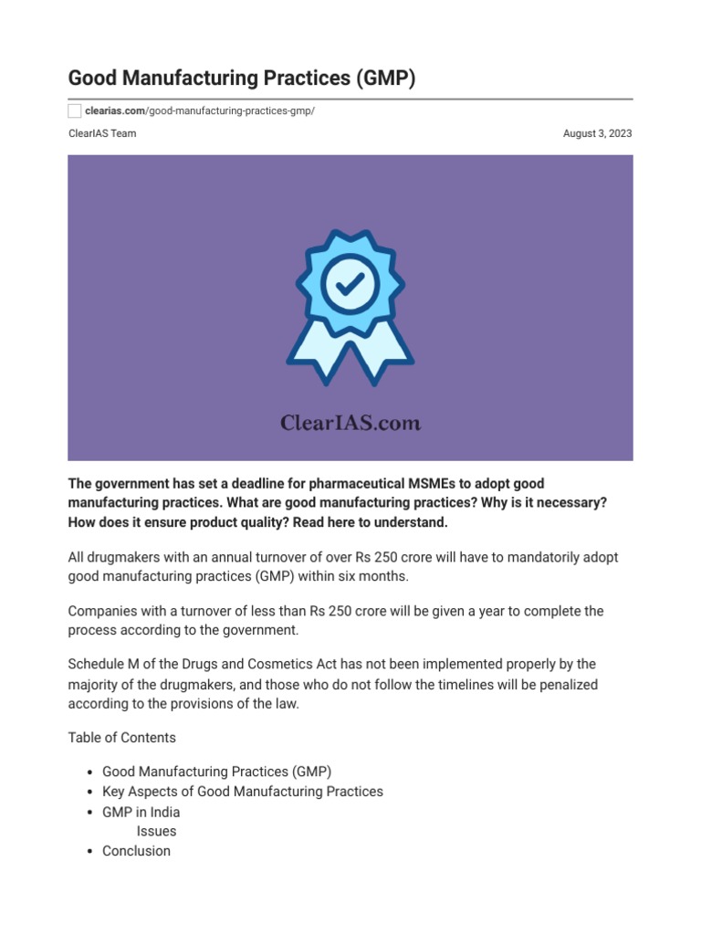 Good Manufacturing Practices (GMP) | PDF | Business | Health Care