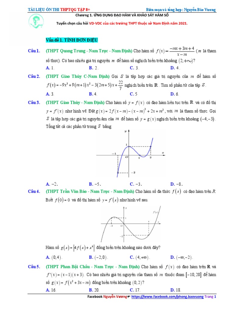 [NBV]-VD-VDC Hàm số - Sở Nam Định 2021-câu hỏi | PDF