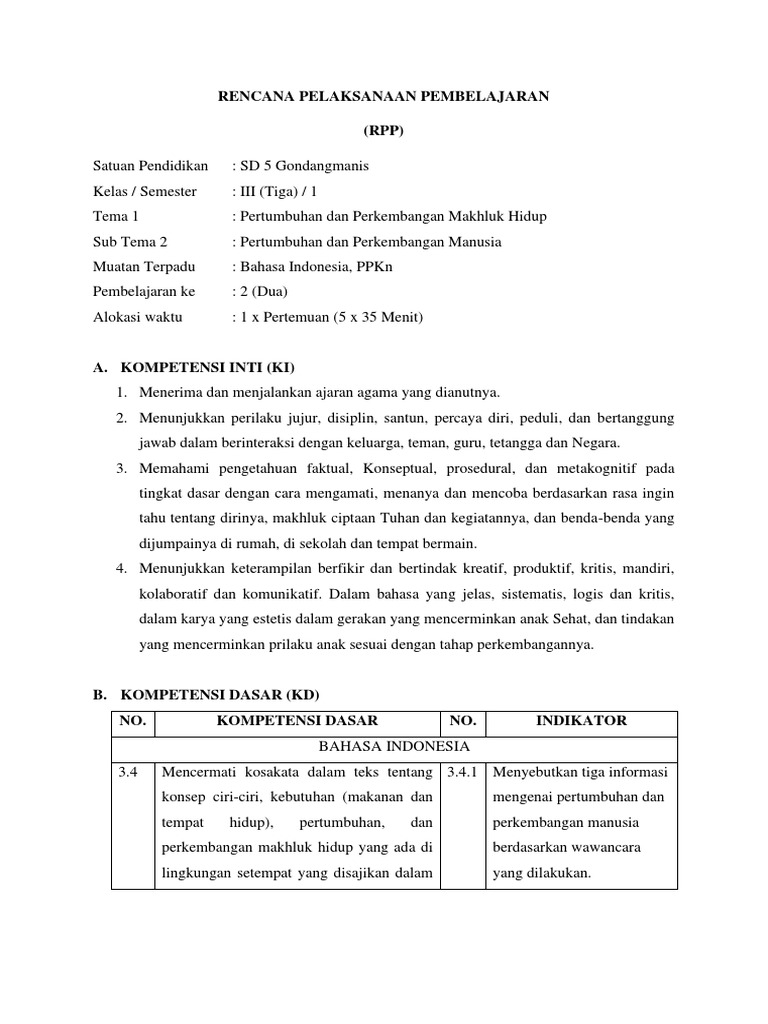 RPP Kelas 3 | PDF