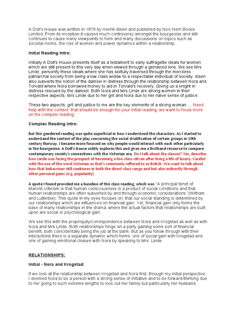 Year 11 Lit Oral Production Script Version 2 | PDF | A Doll's House