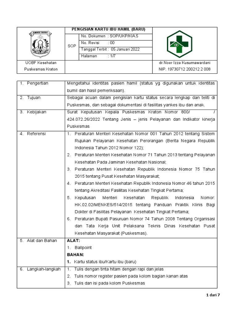 SOP PENGISIAN KARTU IBU BARU Done | PDF | Pengembangan Diri | Kesehatan Holistik