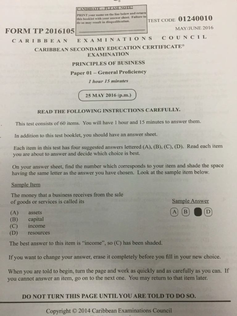 June 2016 Csec Past Paper 1 | PDF