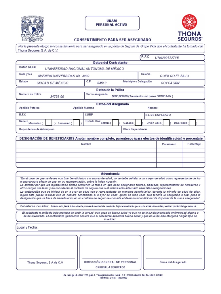 Formato Thona SV | PDF | Póliza de seguros | Seguro