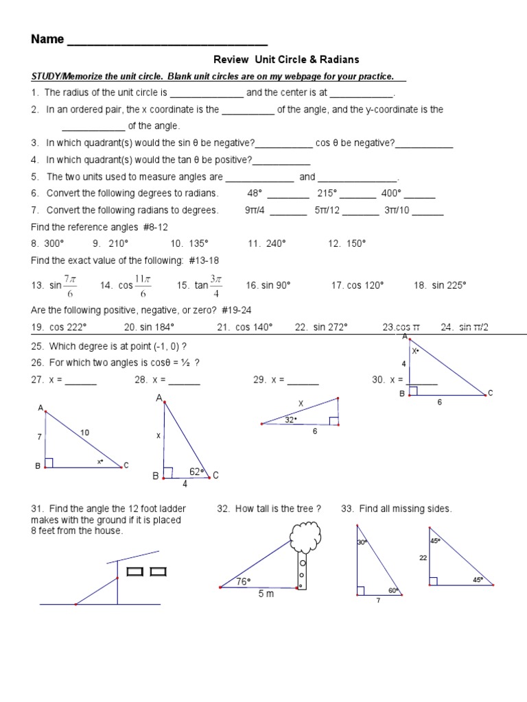 1 Test Review Unit Circle | PDF | Angle | Geometric Measurement