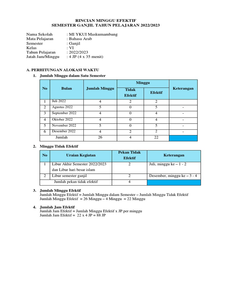 (PERANGKAT PEMBELAJARAN) - RPE Bahasa Arab Kelas 6 MI/SD Semester 1 & 2 | PDF