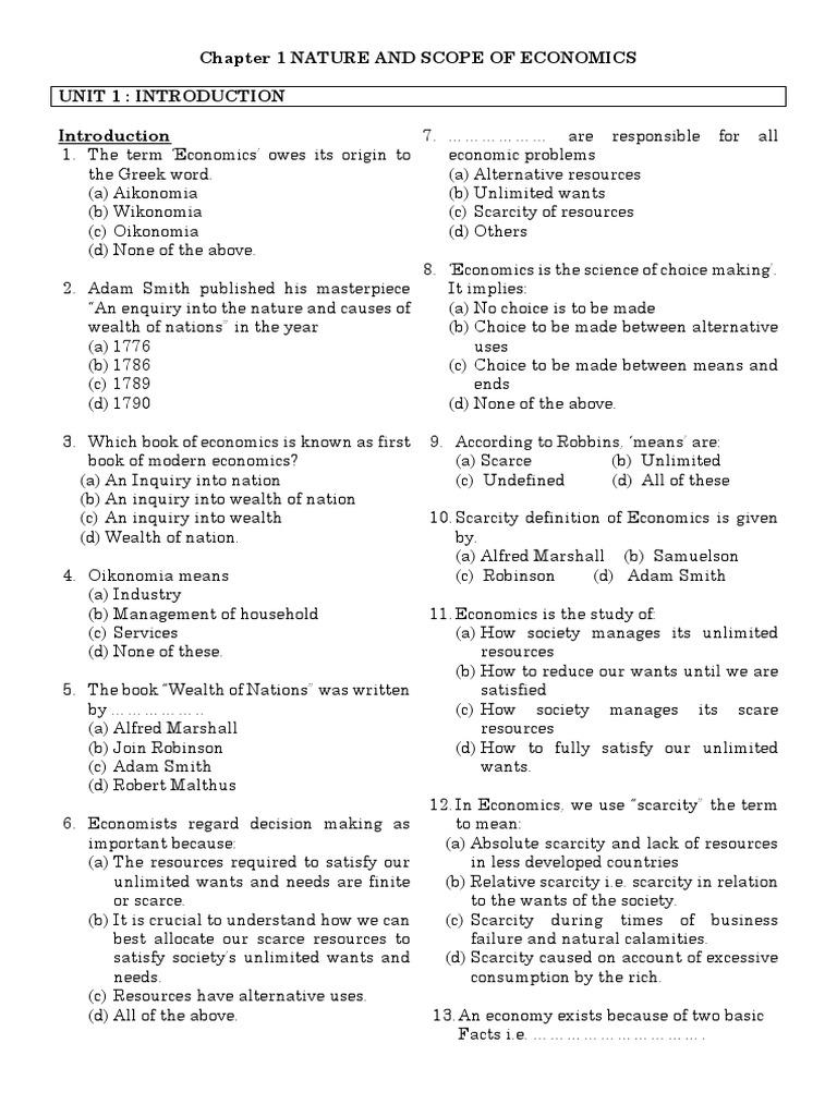 Chapter 1 Correction NATURE AND SCOPE OF ECONOMICS | PDF