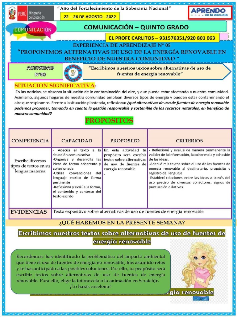 Experiencia de Aprendizaje #05 - Actividad #03 - 5to Grado - Comunicacion - 00001 | PDF