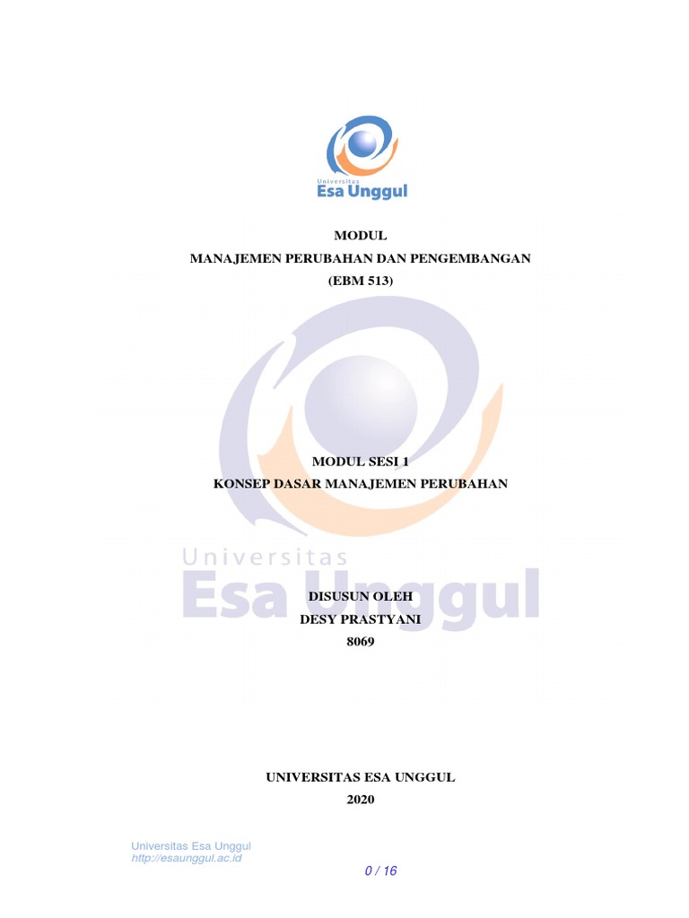 EBM 513 MANAJEMEN PERUBAHAN DAN PENGEMBANGAN 1 - Desy Prastyani - 8069 | PDF