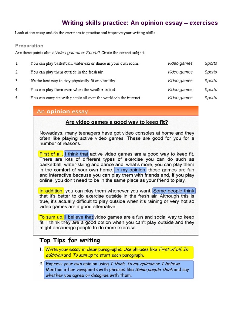 Opinion Essay Writing Exercises | PDF