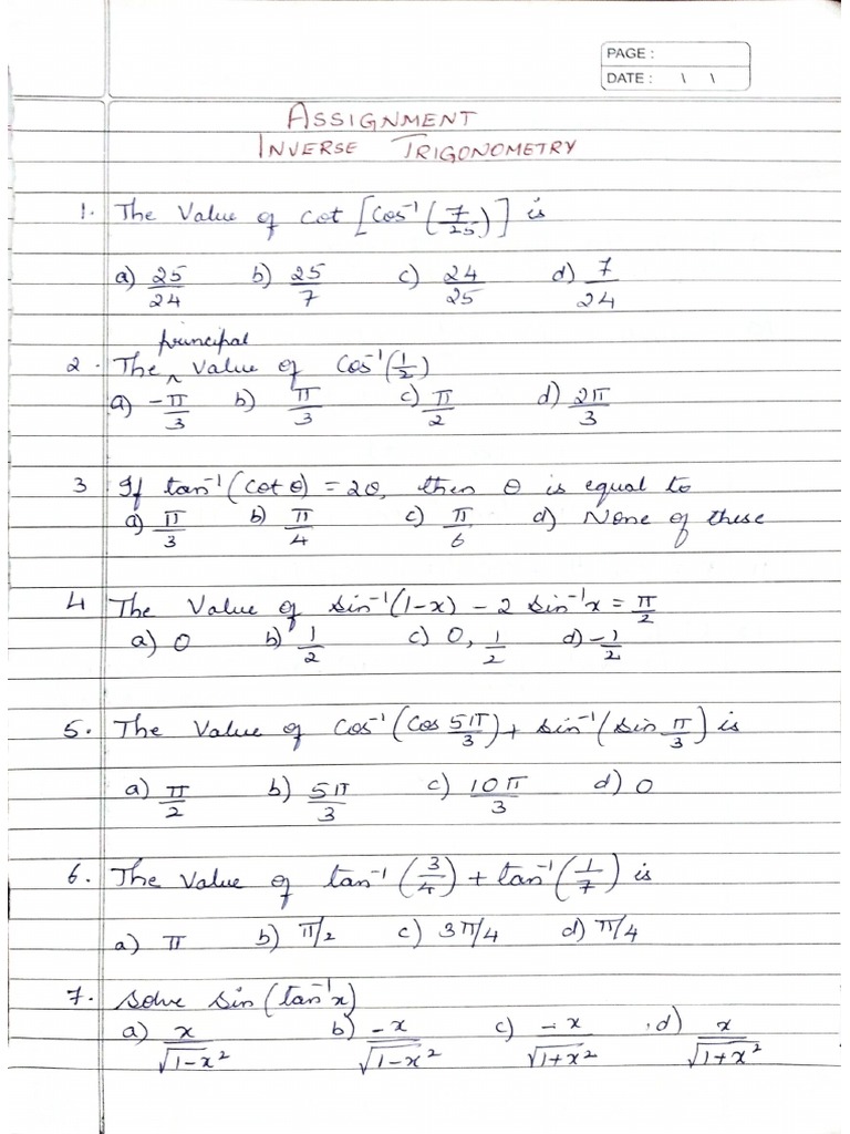 Inverse Trigonometry Assignment | PDF
