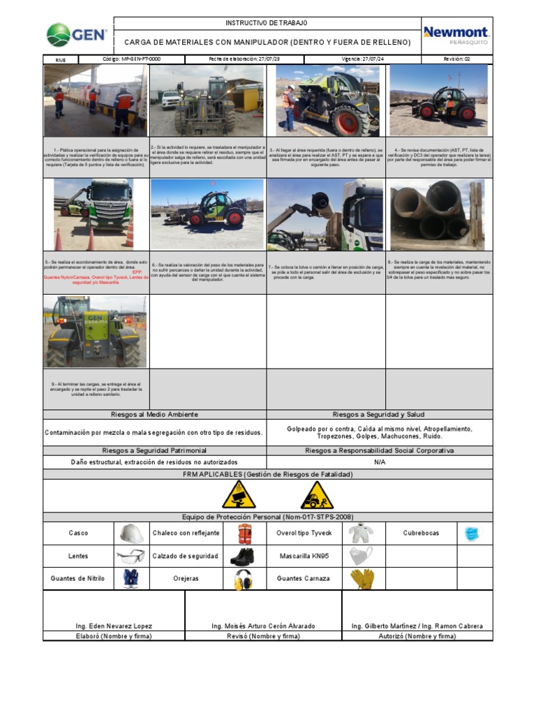 Instrucción de Trabajo Manipulador | PDF
