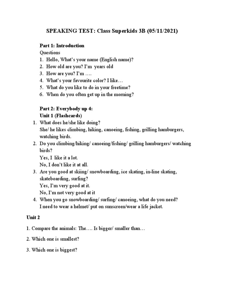 Speaking Test - Kids4b | PDF | Language Arts & Discipline
