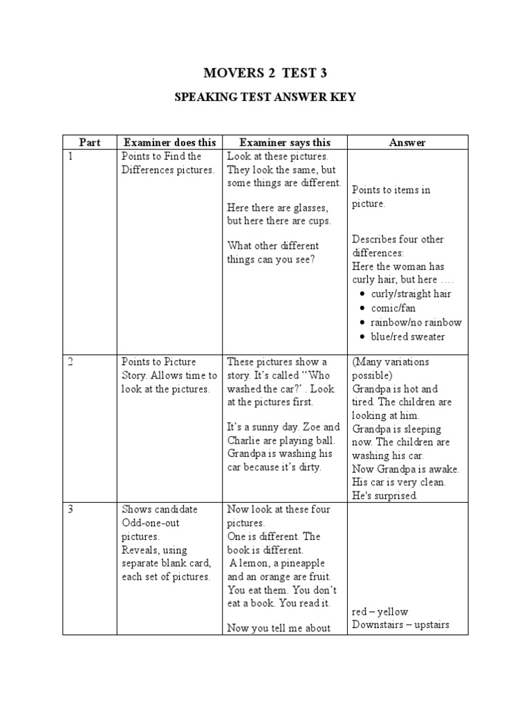 Movers 2 Speaking Test Guide | PDF | Language Arts & Discipline