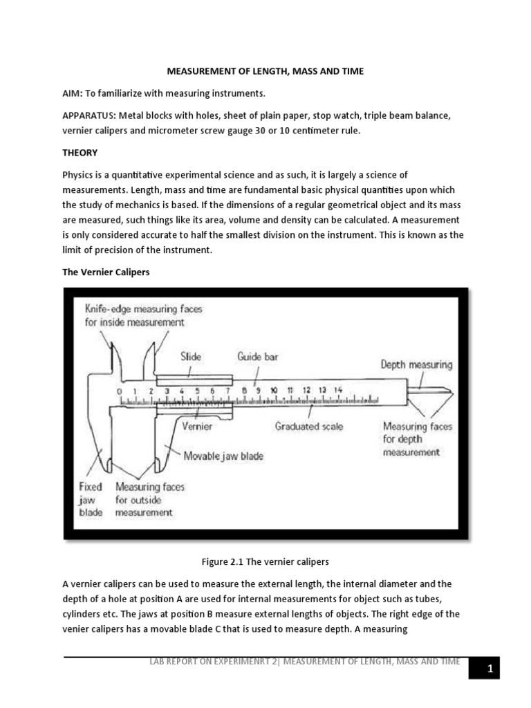 Experiment 1 - Measurement of Length, Mass and Time | Download Free PDF | Metrology | Science