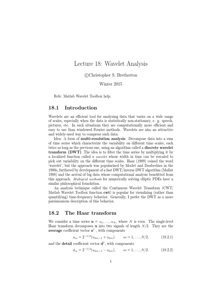 Lect 18 | PDF | Wavelet | Fourier Analysis
