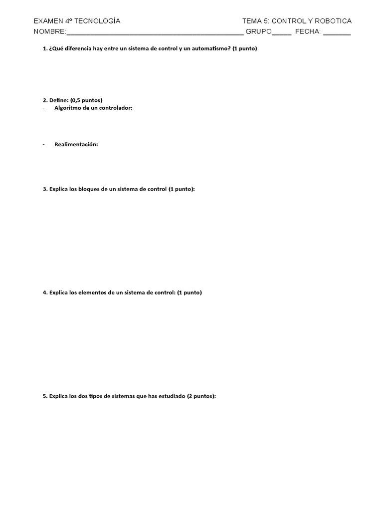 Examen Tema 5 Control | PDF