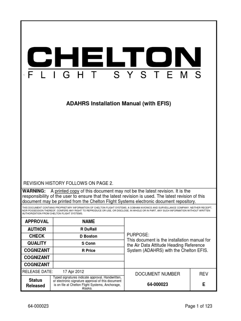 ADAHRS - PN 42-005001-0001 Com EFIS IM 64-0000231 - Installation Manual ...