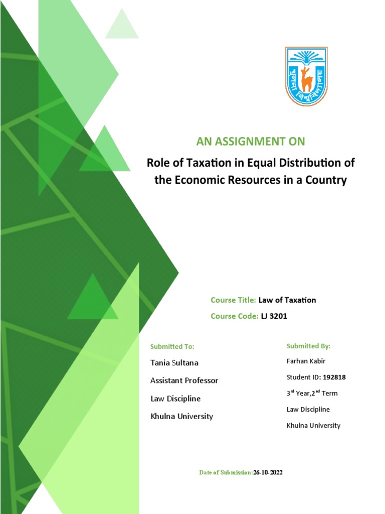 Role of Taxation in Equal Distribution of The Economic Resources in A ...
