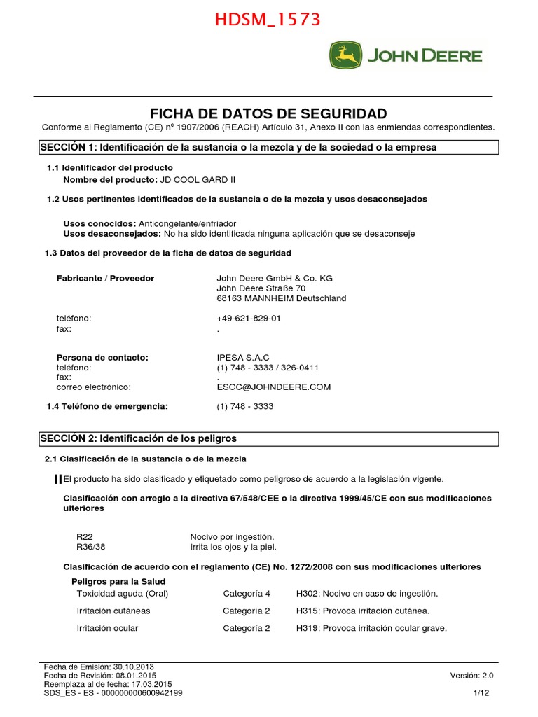 MSDS Refrigerante Cool Gard II | PDF | Química | Seguridad y salud ...