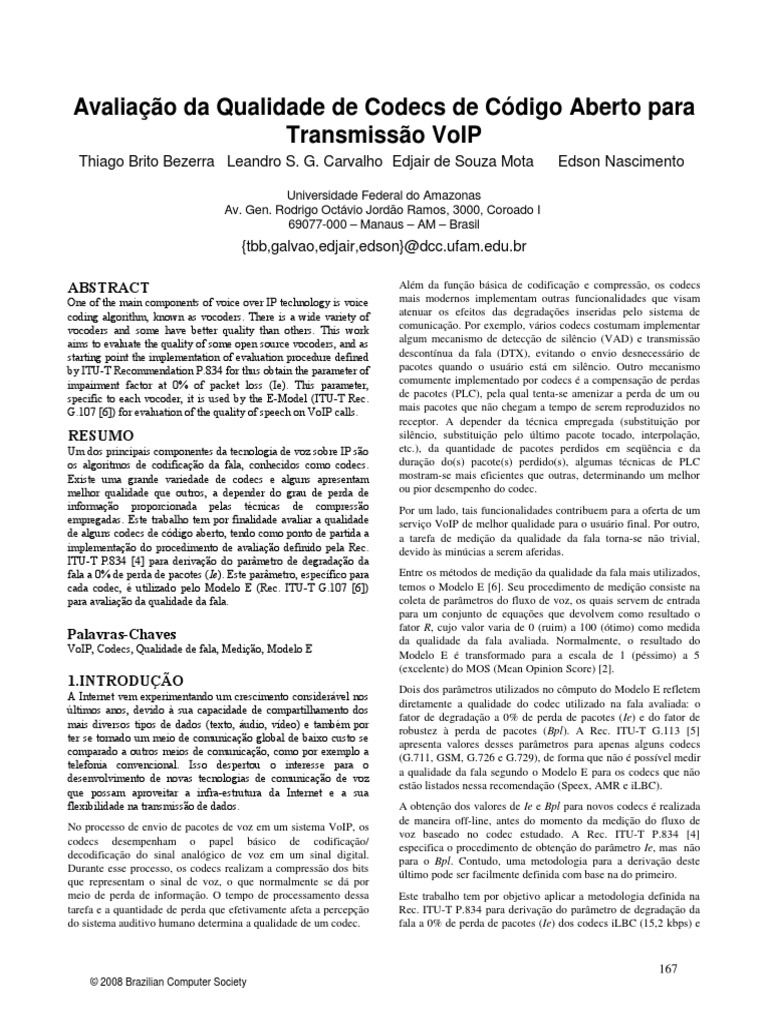 Avaliacao Da Qualidade de Codecs de Codi | PDF | Codec | Comunicação