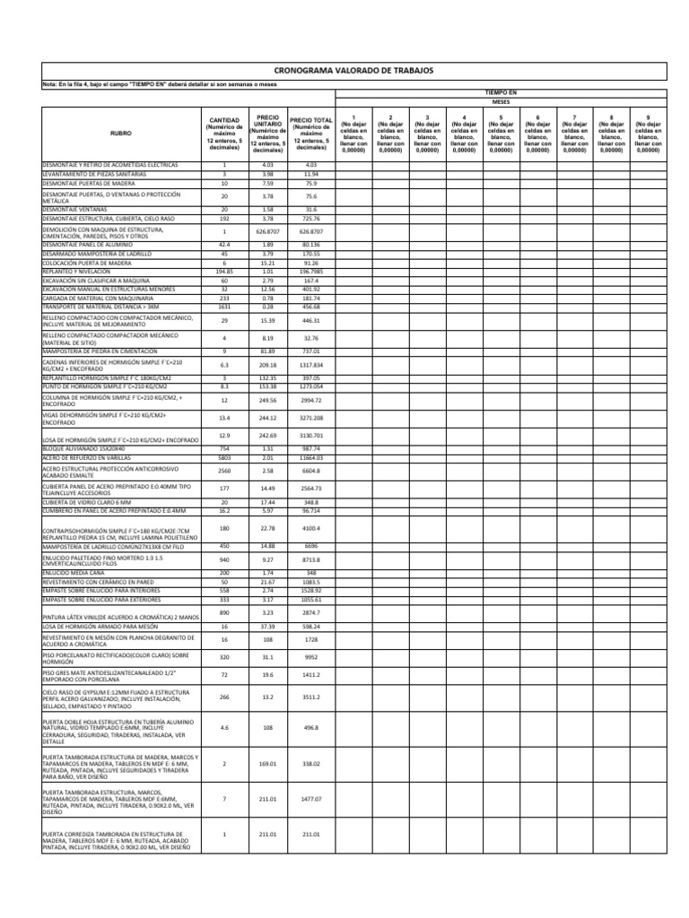 Cronograma - Oferente - EJERCICIOoooooooooooooo | PDF | Albañilería | Ingeniería de Edificación