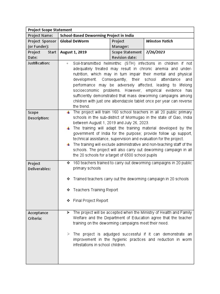 Project Scope Statement | PDF | Health Care | Public Health