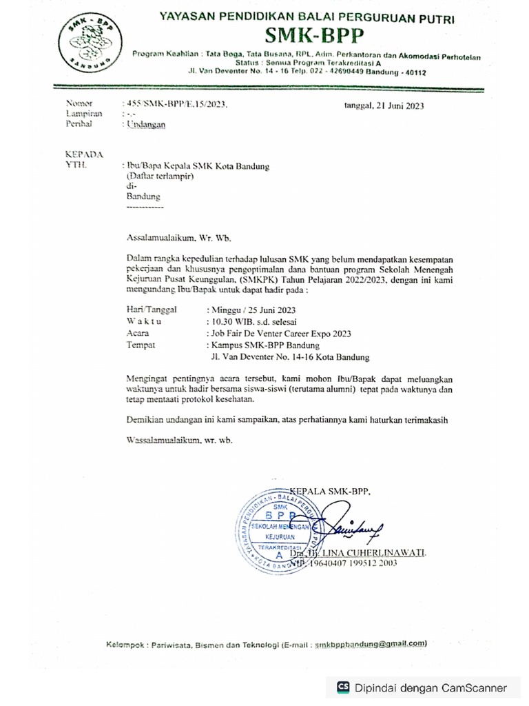 Undangan SMKPK-JobFair Career Expo SMK BPP Bandung | PDF