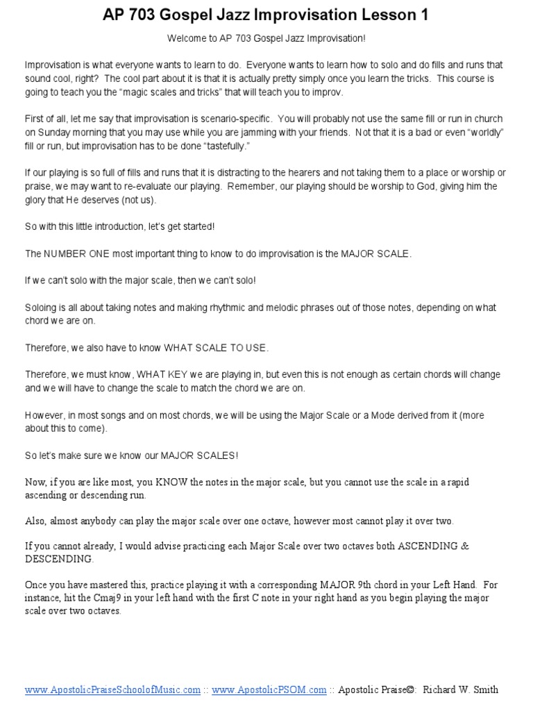 AP 703 Gospel Jazz Improvisation Lesson 1 | PDF | Performing Arts ...