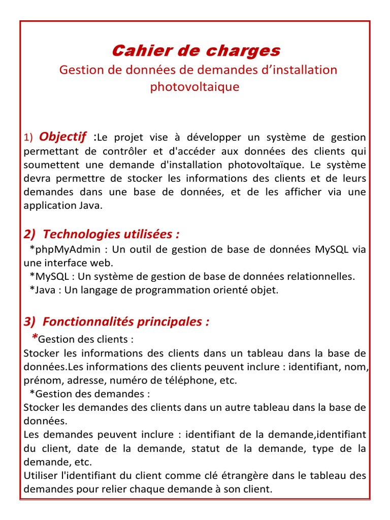 Cahier de Charges | PDF | Java (Langage de programmation) | Interface ...