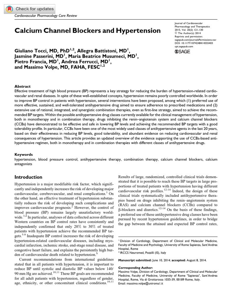 Calcium Channel Blockers and Hypertension | PDF | Hypertension | Blood ...