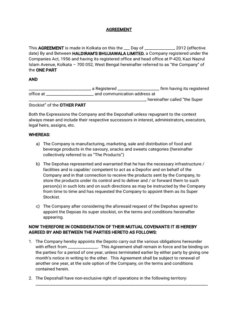 0_ Haldiram Depo Agreement_Template (1).pdf | PDF