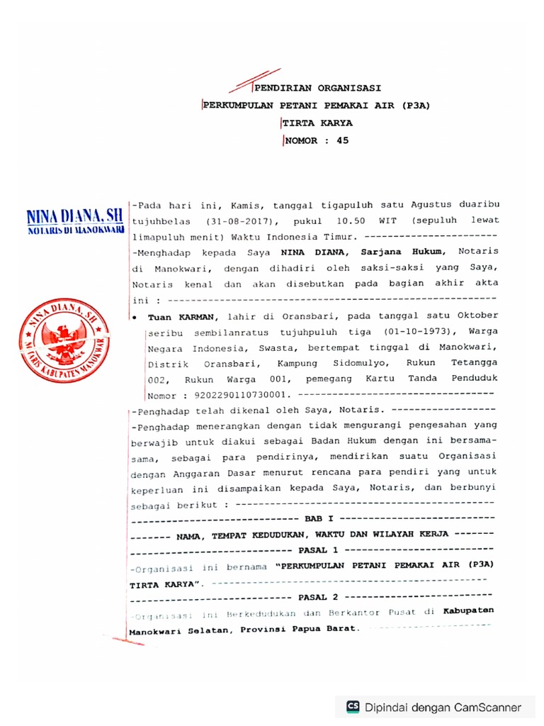 Akta Notaris P3a TIRTA KARYA | PDF
