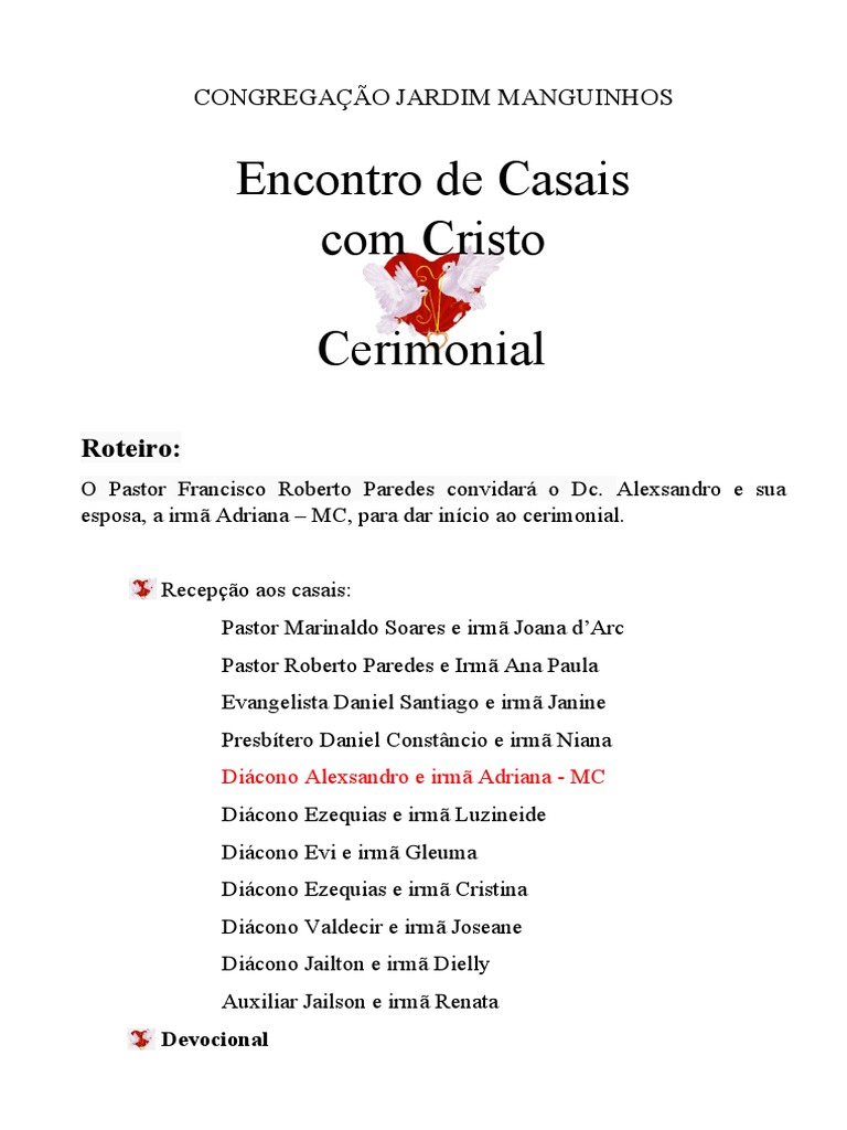 Roteiro do 1º ECC - Encontro de Casais com Cristo | PDF