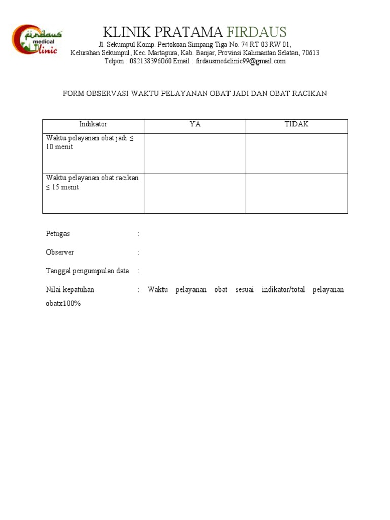 Form Observasi Waktu Pelayanan Obat | PDF
