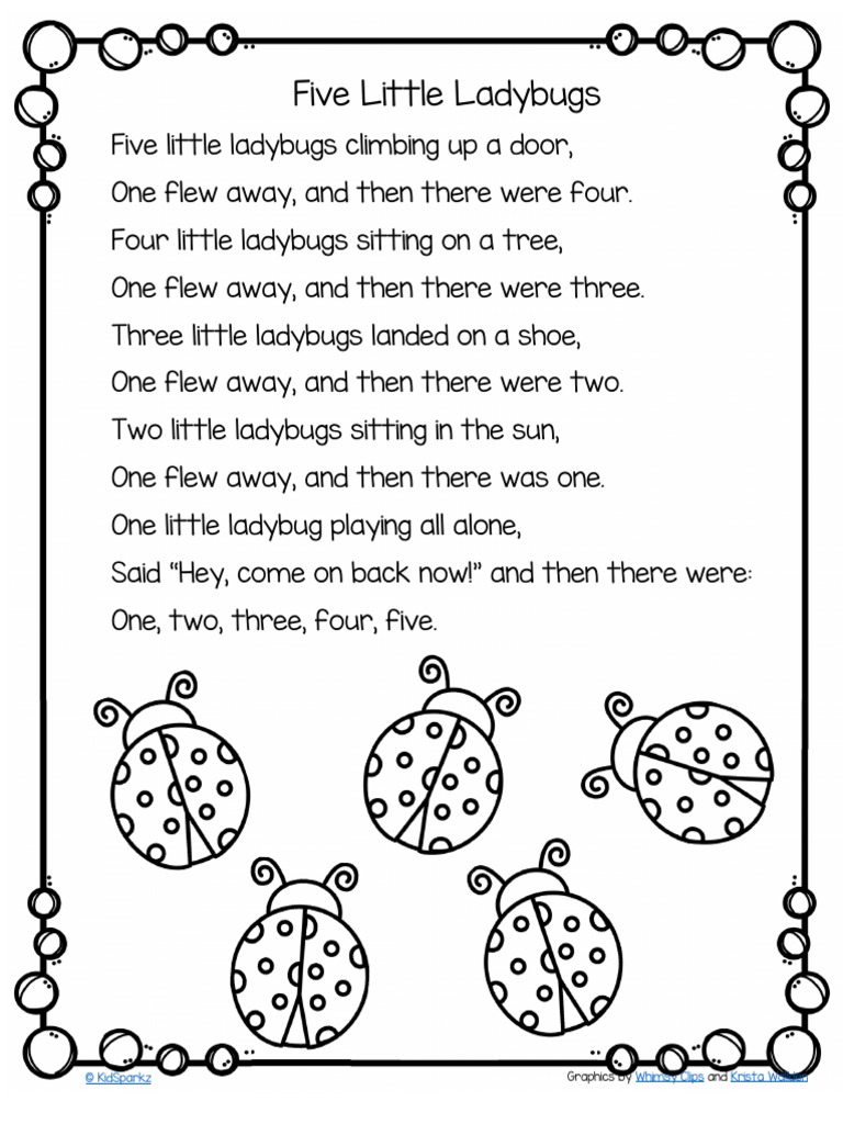 Five Little Ladybugs Counting Rhyme | PDF | Young Adult