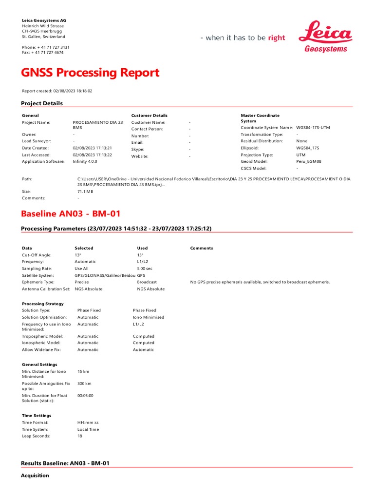 REPORTE DE PROCESAMIENTO DETALLADO BM-01 | PDF | Global Positioning System | Metrology