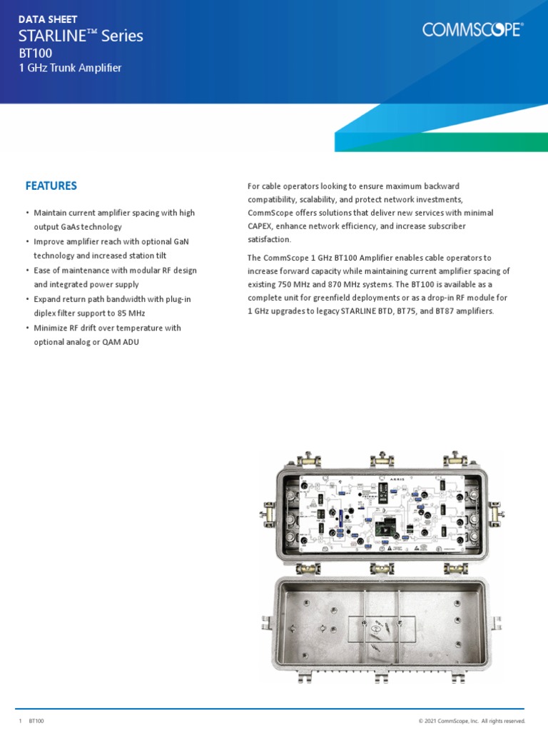 STARLINE BT100 1 GHZ Amplifier Data Sheet | PDF | Amplifier | Gallium ...