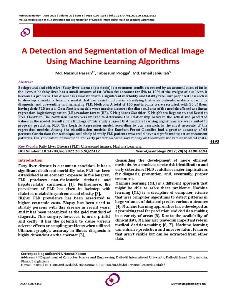A Detection and Segmentation of Medical Image Using Machine Learning Algorithms | PDF | Machine ...