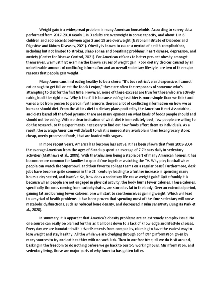 Causal Analysis Essay | PDF | Obesity | Diet & Nutrition