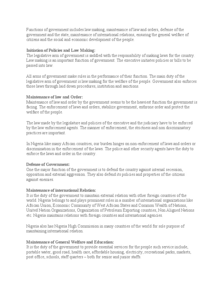 Functions of Government Includes Law Making | PDF | Welfare | Nigeria